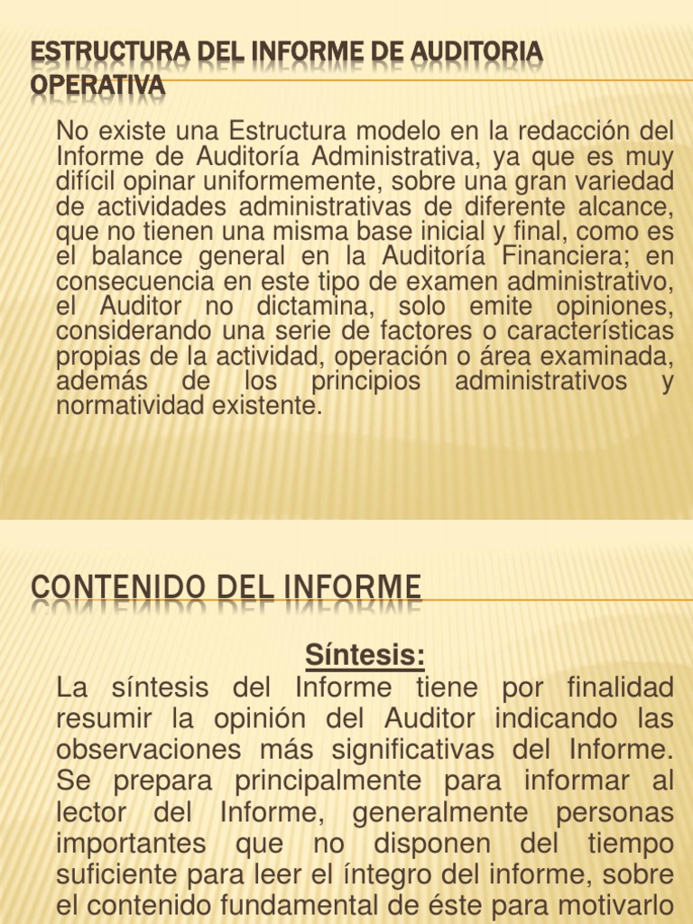 Estructura Del Informe de Auditoria Operativa | PDF | Auditoría financiera | Contralor