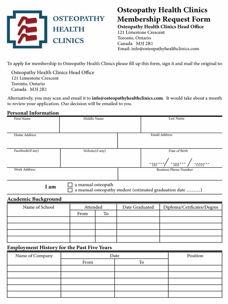 OHC Application Form | PDF