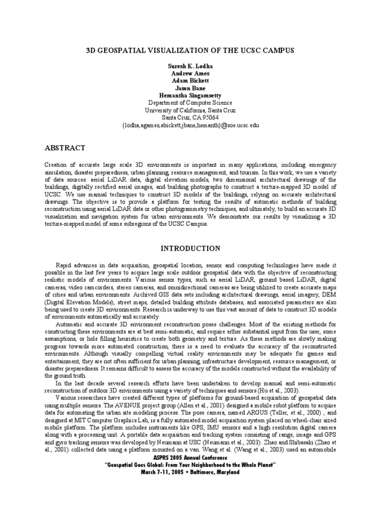 3d Geospatial Visualization of The Ucsc Campus | PDF | Lidar ...