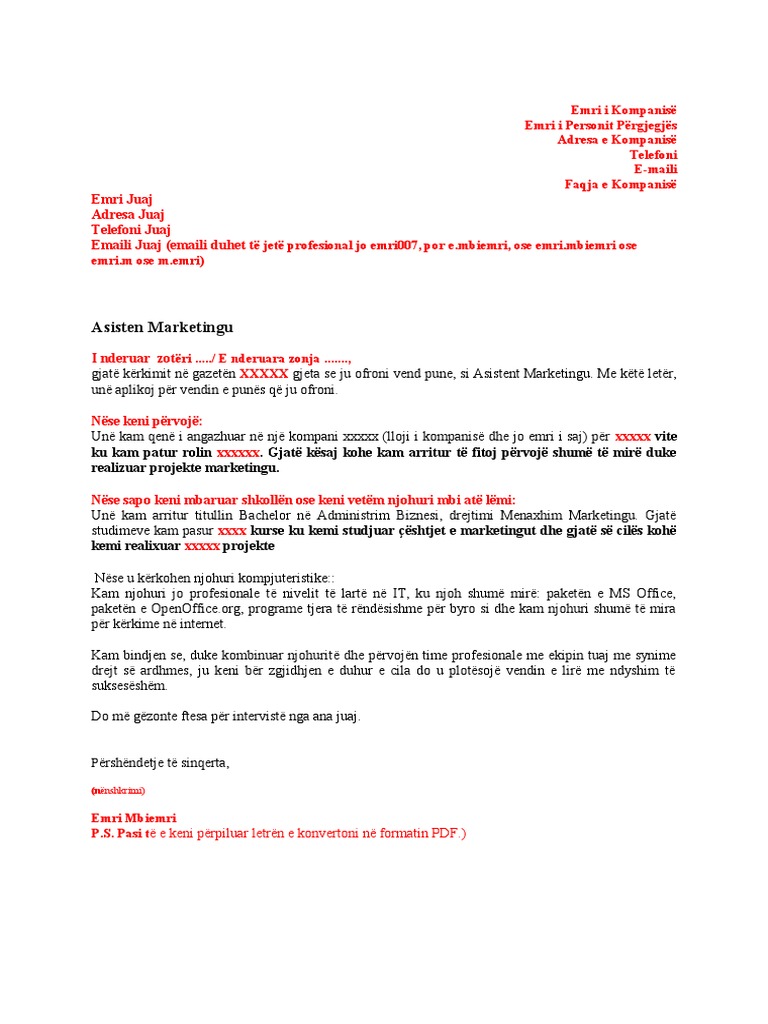 Shembull Leter Motivuese Shqip | PDF