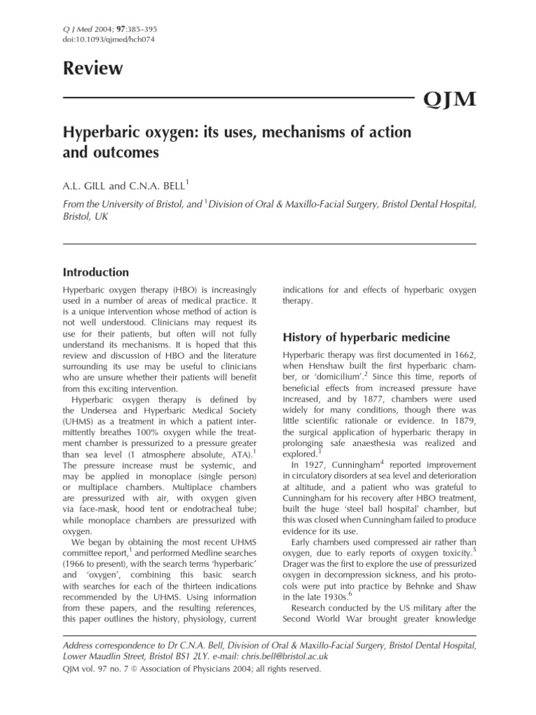 Hyperbaric Oxygen Uses and Outcomes | PDF
