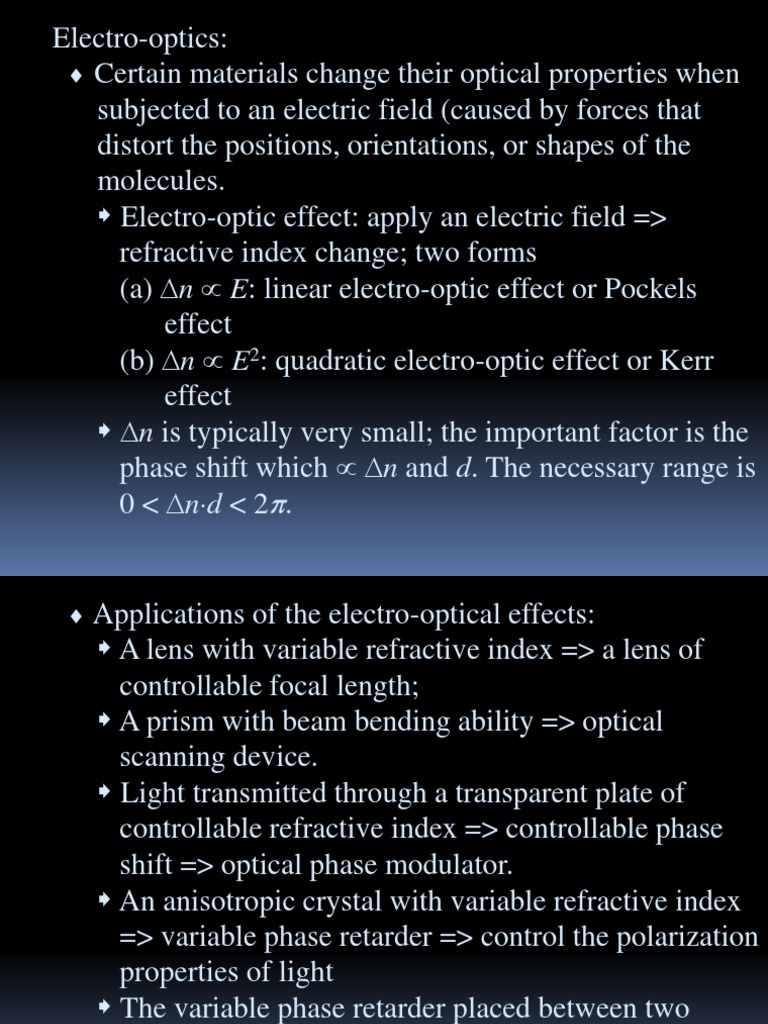 Introduction To Electro-Optics | PDF | Refractive Index | Optics