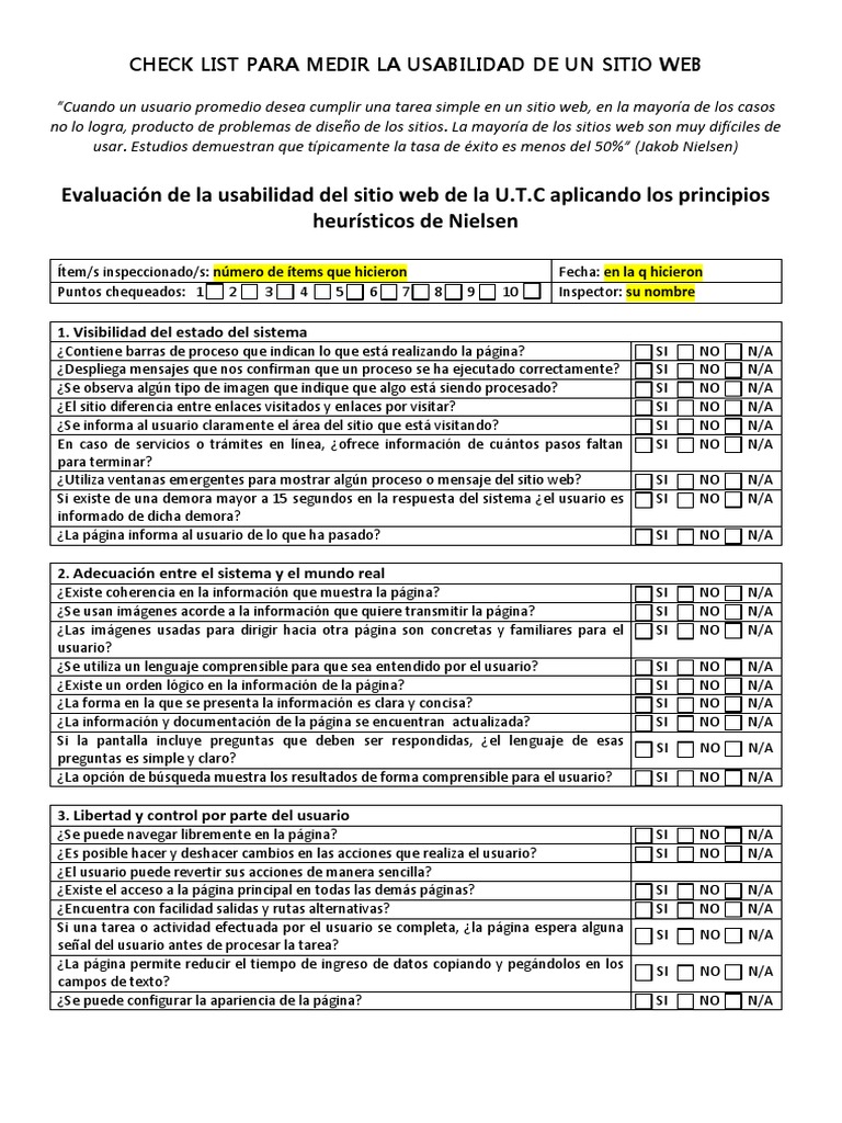 CheckList para Medir La Usabilidad de La UTC | PDF | Usabilidad | Point ...