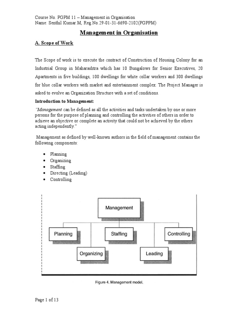 Management in Organisation: A. Scope of Work | PDF | Business