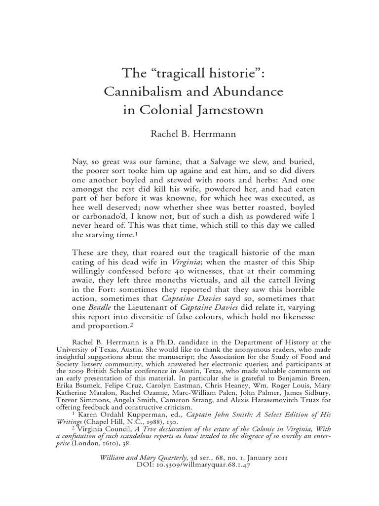 Cannibalism in Colonial Jamestown | PDF | Jamestown, Virginia | Foods
