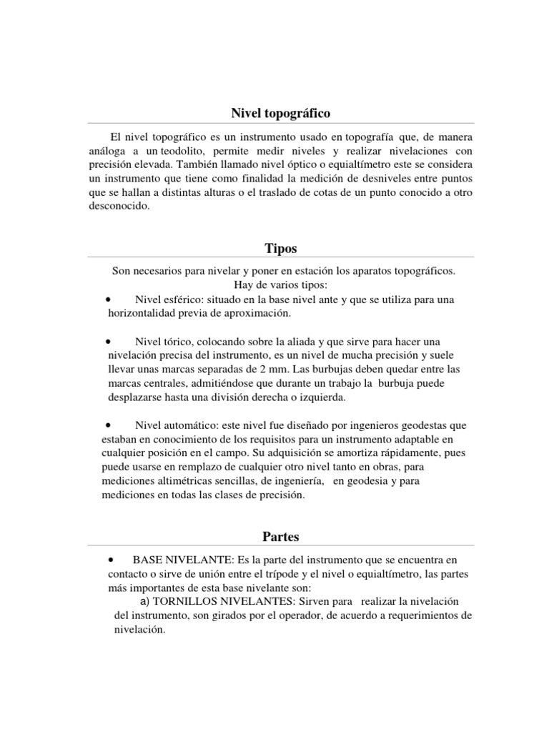 Nivel Topografico | Descargar gratis PDF | Topografía | Science