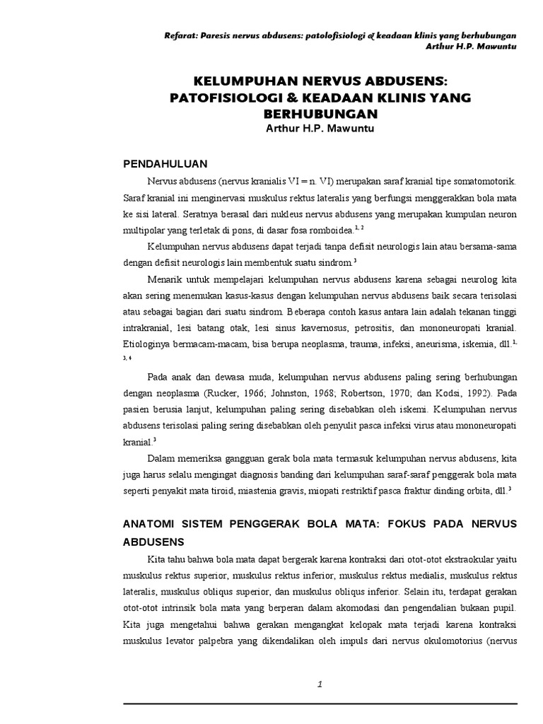 Patofisiologi Kelumpuhan Nervus Abdusens | PDF