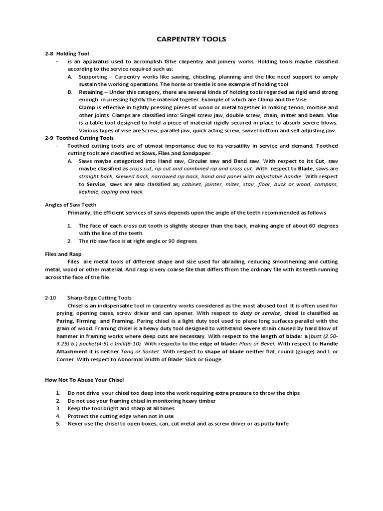 Carpentry Tools | PDF | Metalworking | Equipment