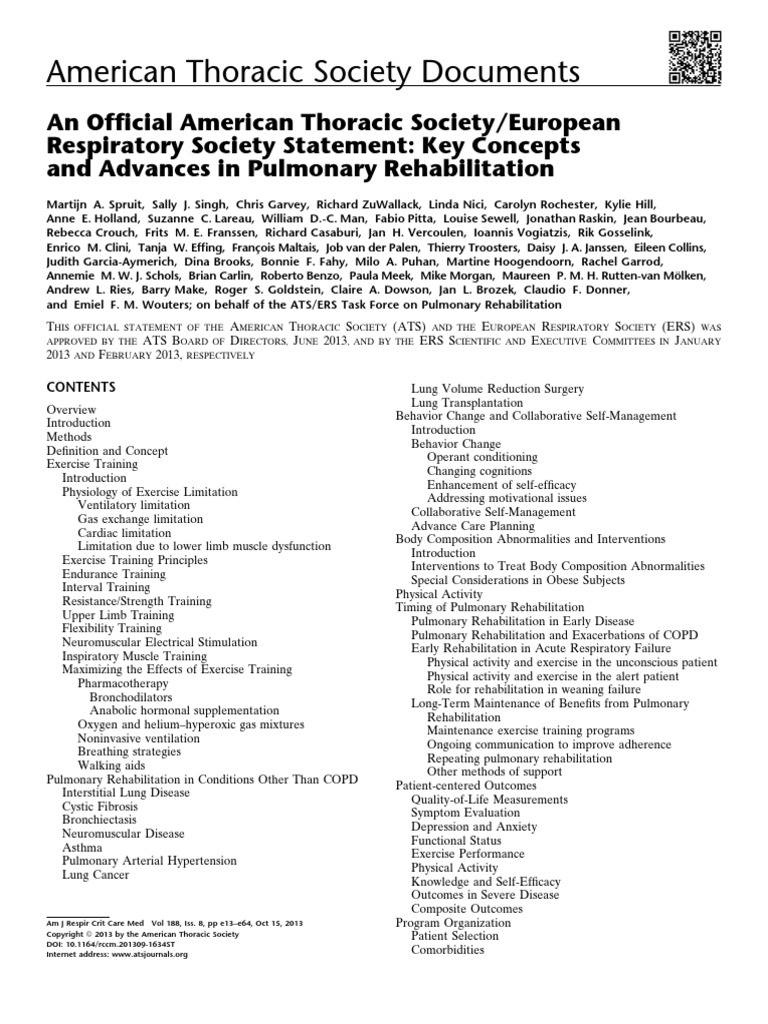 2013 Ats - Ers Key Concepts and Advanced in Pulmonary Rehabilitation | PDF