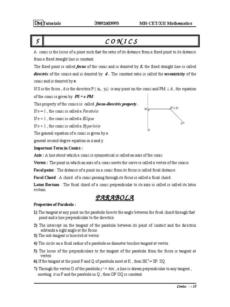 Conics Theory | PDF | Ellipse | Perpendicular