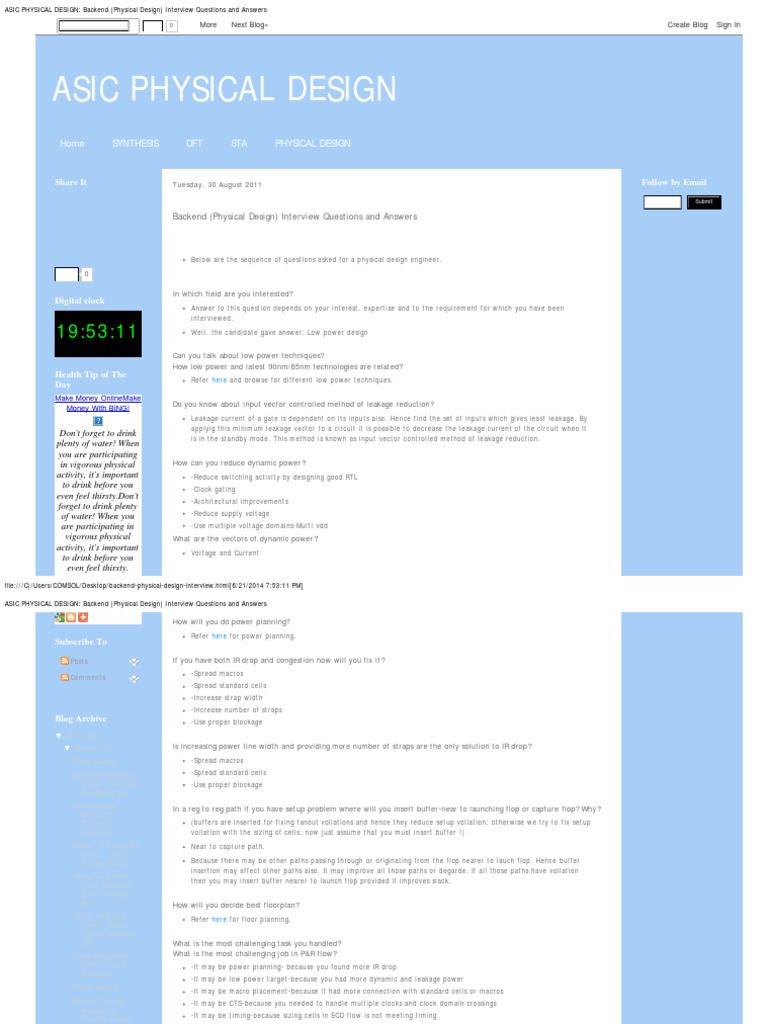 ASIC Physical Design Interview Questions | PDF | Field Effect ...