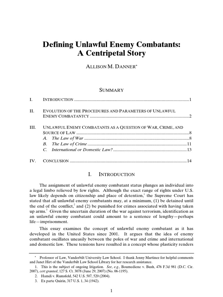 Defining Unlawful Enemy Combatants: A Centripetal Legal Concept | PDF ...