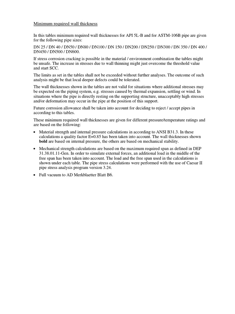 Minimum Required Pipe Wall Thickness | PDF | Pipe (Fluid Conveyance ...