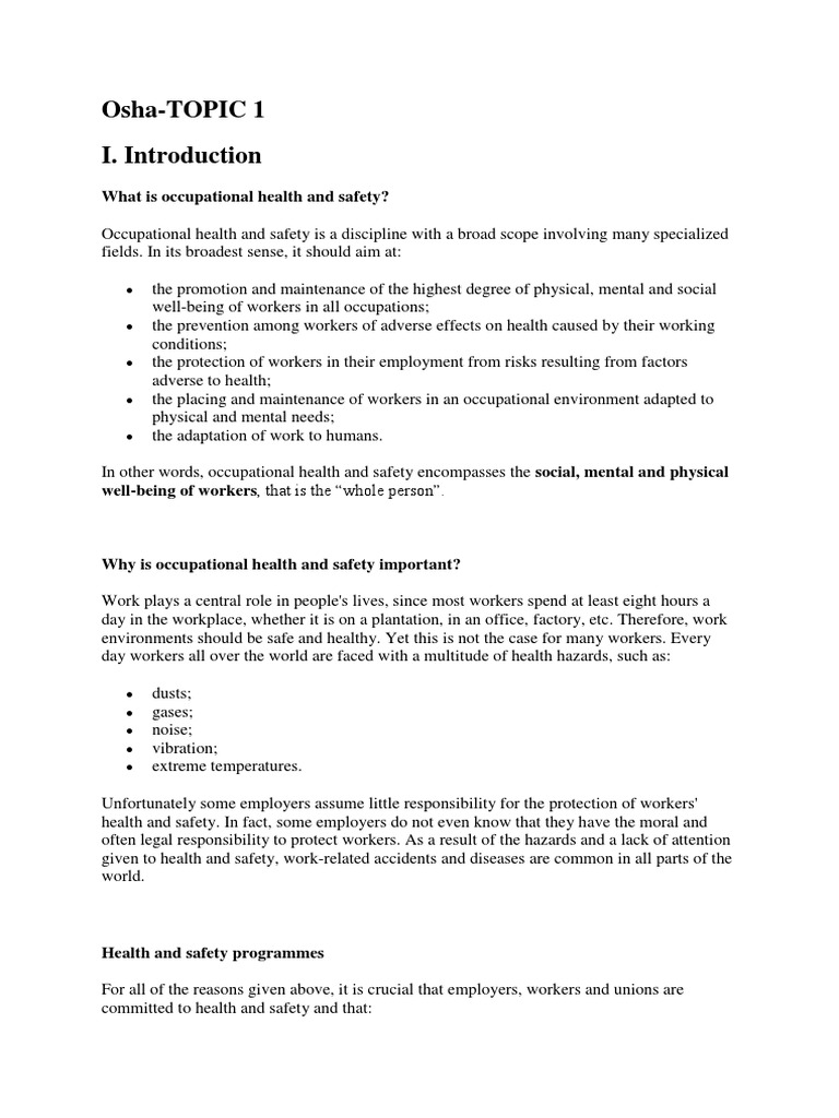Osha-TOPIC 1: What Is Occupational Health and Safety? | PDF ...