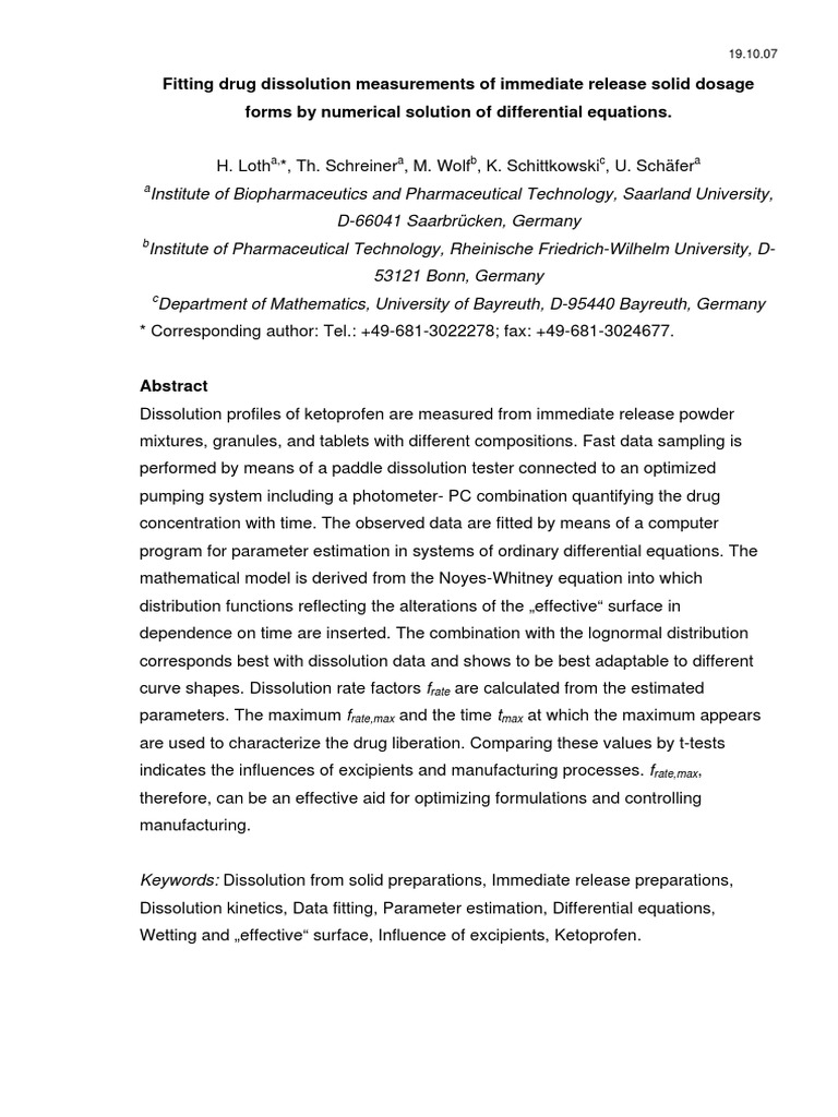 Drug Dissolution Kinetics Modeling | PDF | Tablet (Pharmacy ...