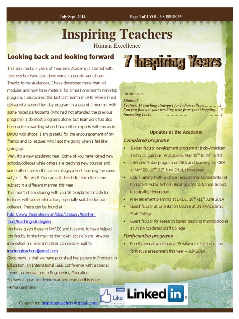 Inspiring Teachers Jul-Sept 2014 | PDF | Education Theory | Learning