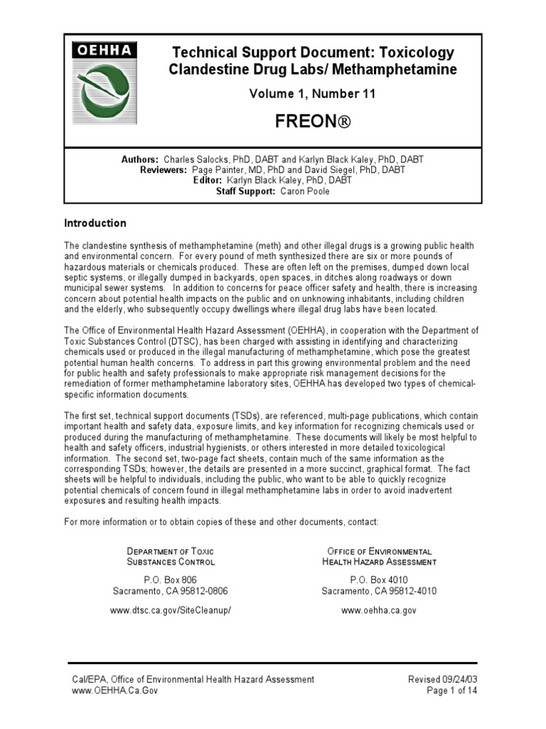 Freon: Technical Support Document: Toxicology Clandestine Drug Labs ...