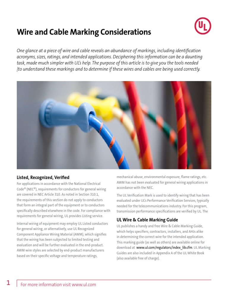Wire and Cable Marking Considerations: Listed, Recognized, Verified | Download Free PDF ...