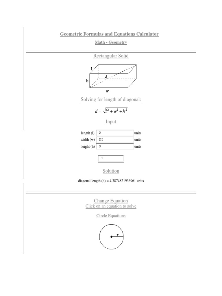 Geometric Formulas and Equations Calculator | PDF