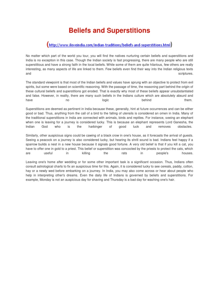 Indian Beliefs and Superstitions Explained | PDF | Superstitions | Luck