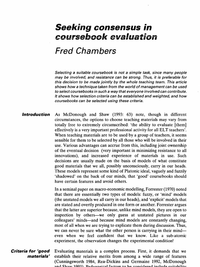 Seeking Consensus in Course Book Evaluation | PDF | Risk | Textbook