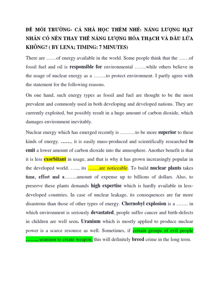 Writing Sample Ielts of Lena | PDF | Nuclear Power | Fuels