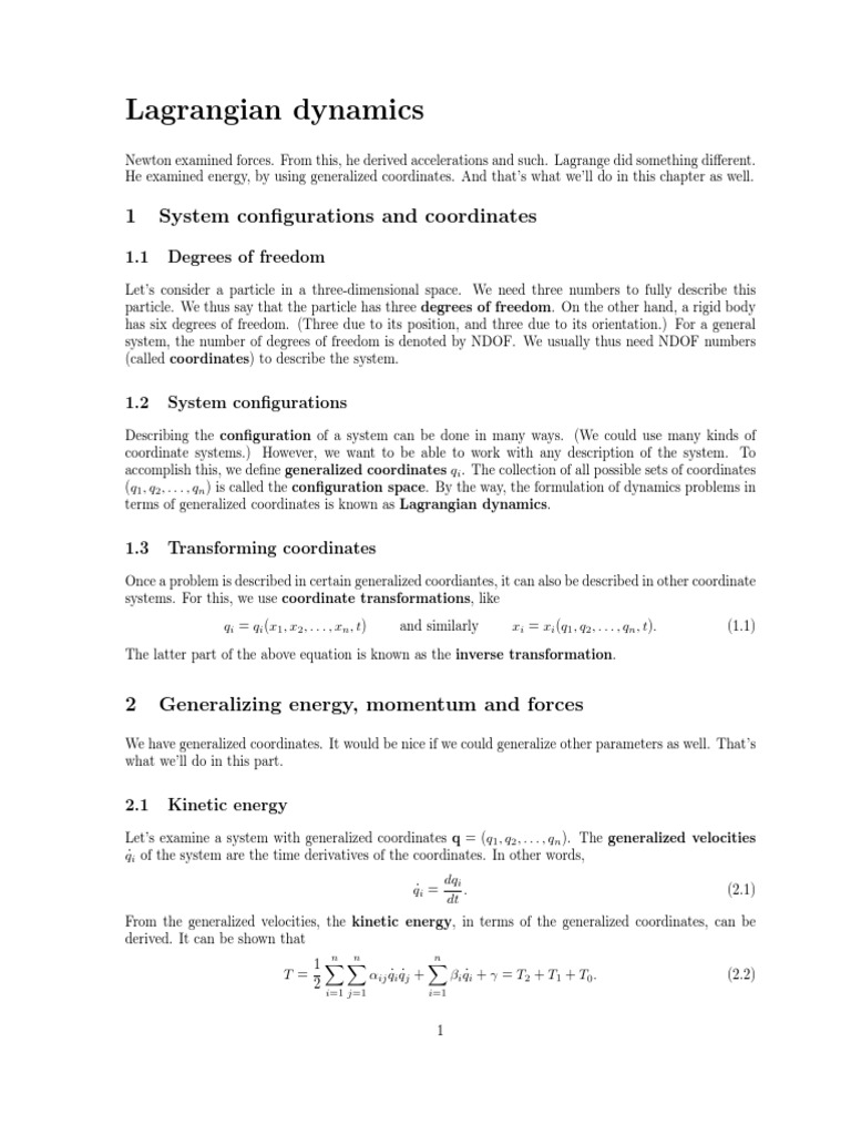 Lagrangian Dynamics | PDF | Lagrangian Mechanics | Physical Sciences