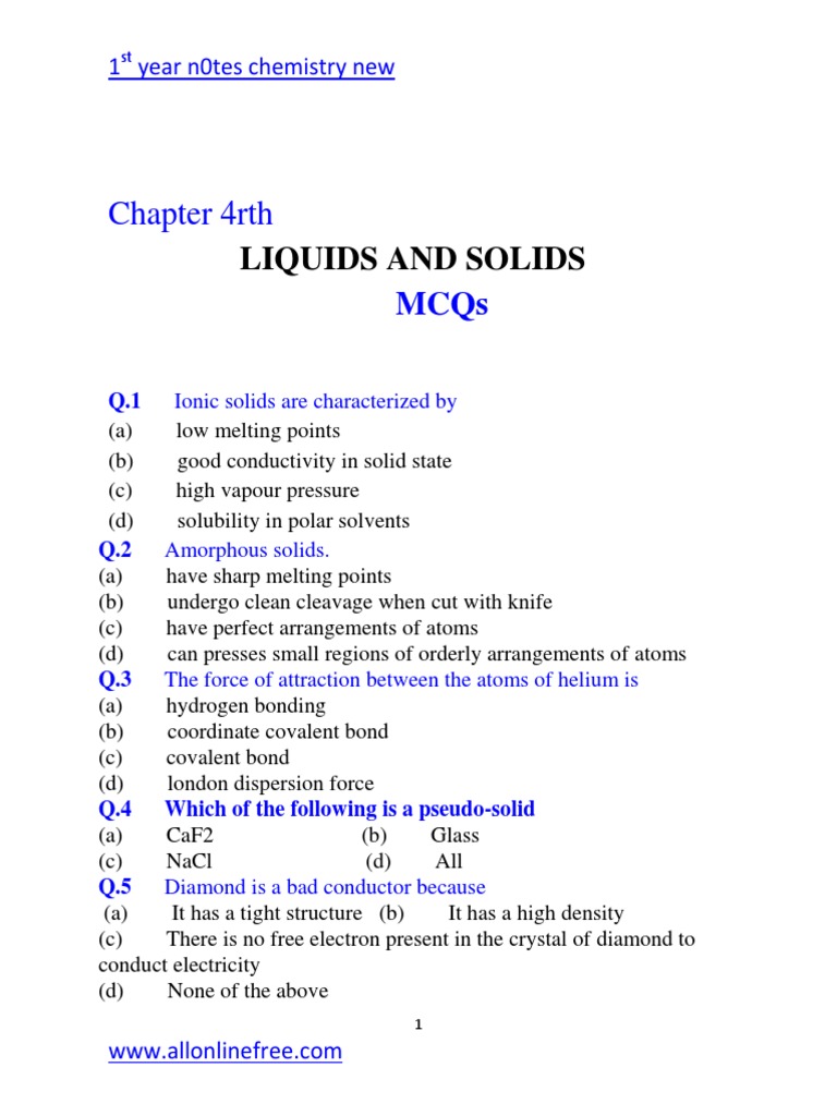 MCQs on Liquids and Solids | PDF