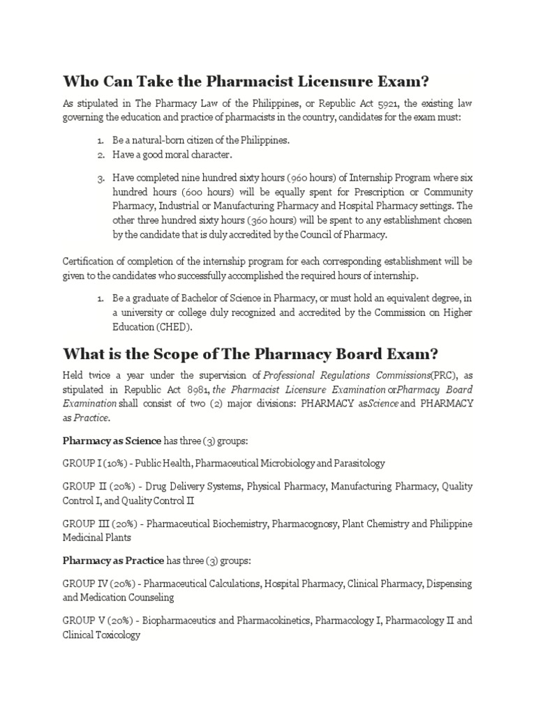 Pharmacist Licensure Exam Eligibility Guide | PDF | Pharmacist | Pharmacy