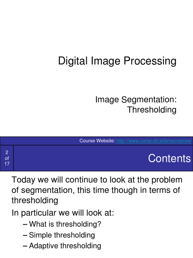 ImageProcessing10 Segmentation (Thresholding) | PDF | Image Segmentation | Image Processing
