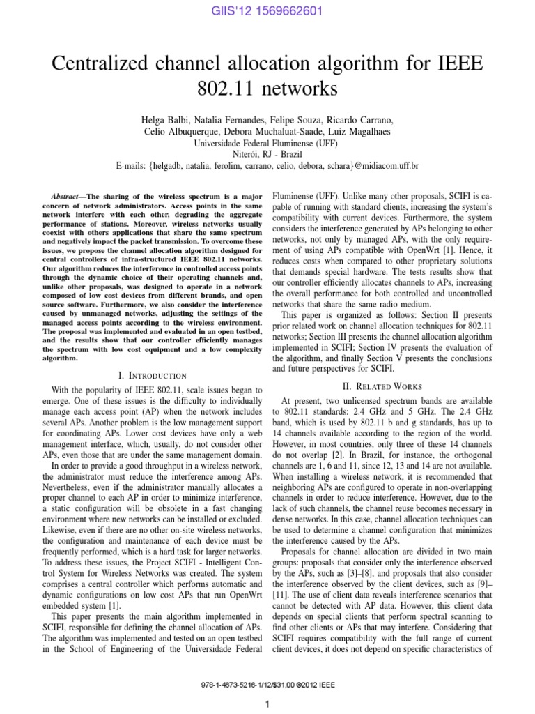 Centralized Channel Allocation Algorithm For IEEE 802.11 Networks | PDF | Ieee 802.11 | Wireless ...
