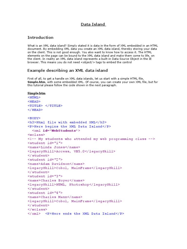 XML Data Islands for Web Devs | PDF | Html | Html Element