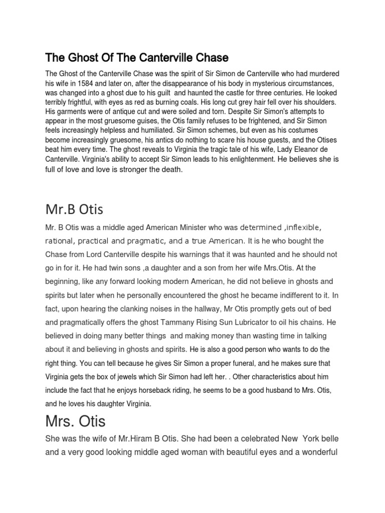 Character Sketches - The Canterville Ghost | PDF | Classics