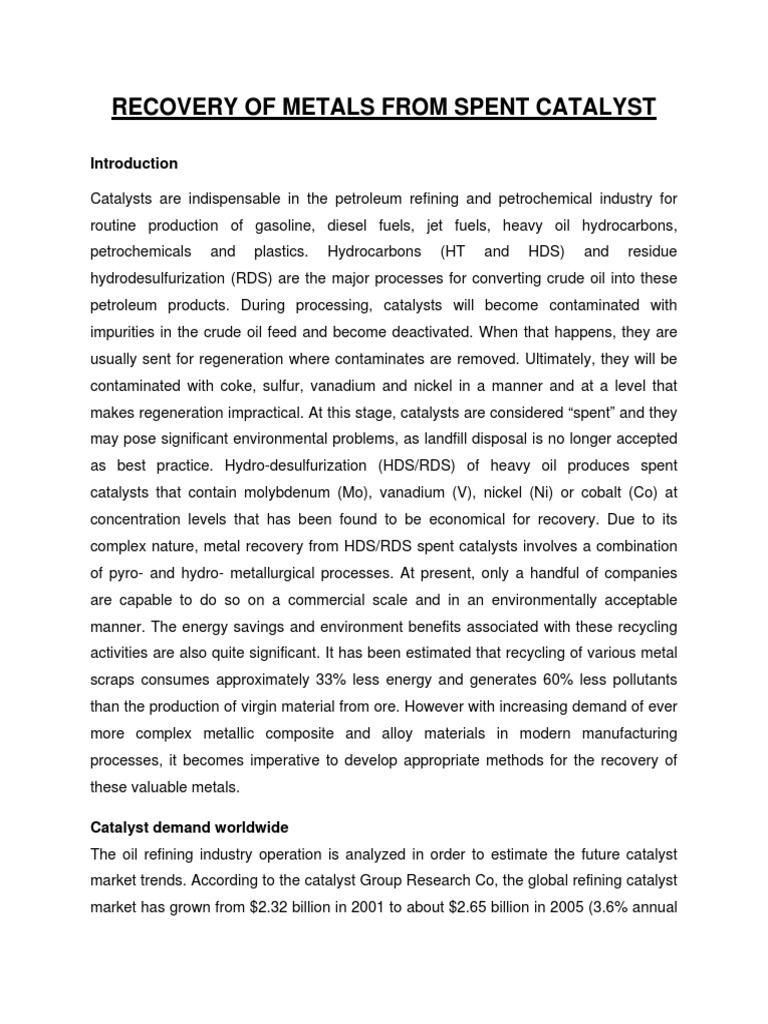 Spent Catalyst Report | PDF | Cracking (Chemistry) | Oil Refinery