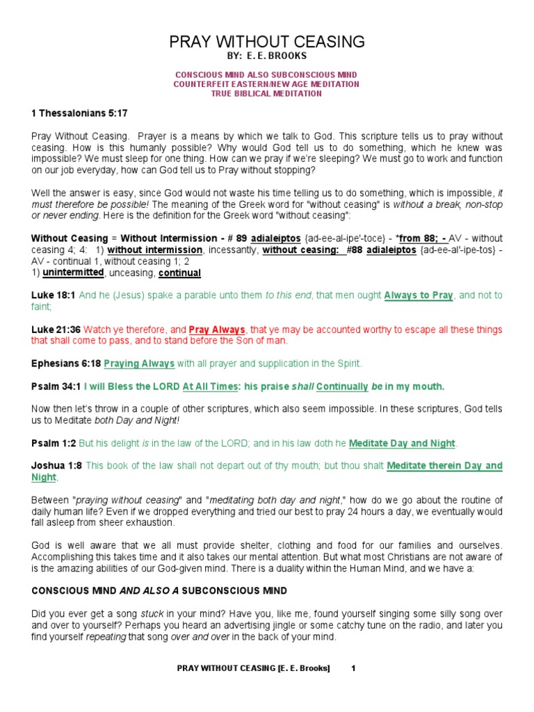 Pray Without Ceasing | PDF | Prayer | Meditation