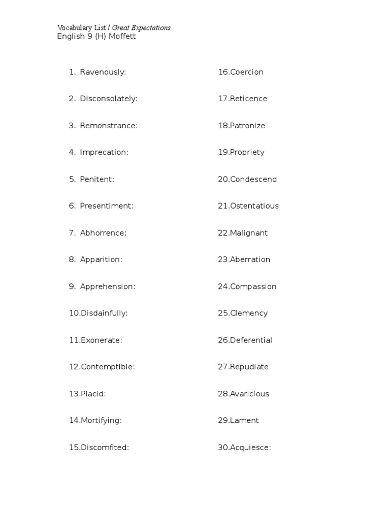 Great Expectations Vocabulary List | PDF | History