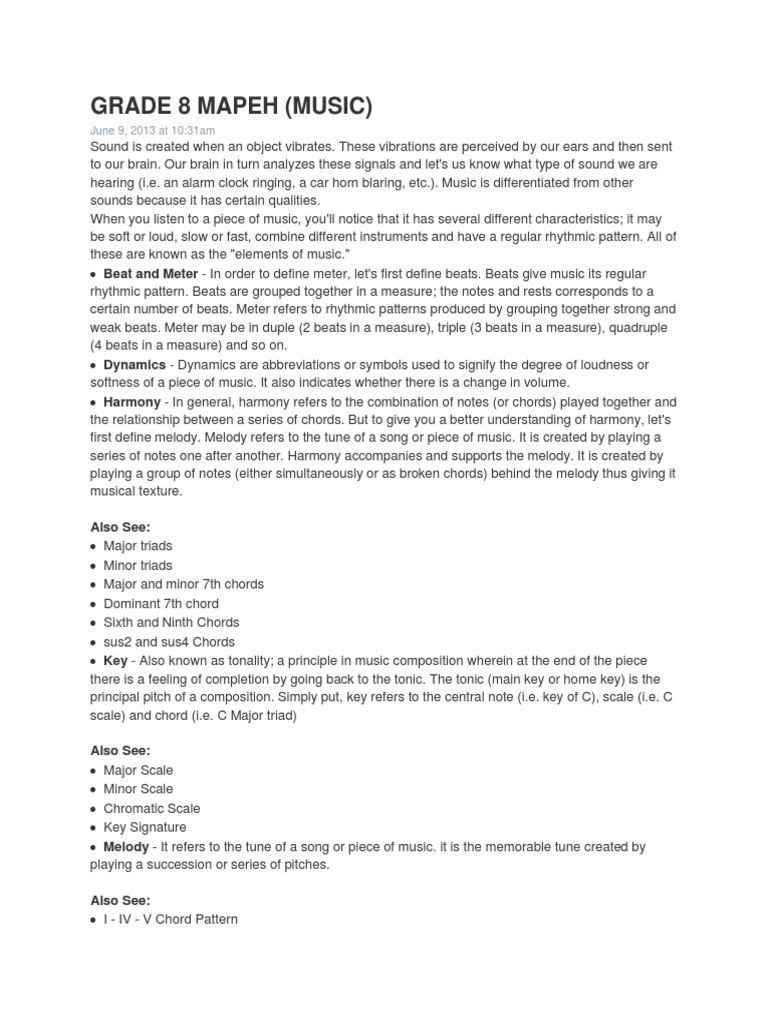 Grade 8 Mapeh | PDF | Chord (Music) | Scale (Music)