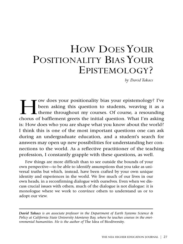 How Doesyour Positionality Bias Your Epistemology? | PDF | Epistemology ...