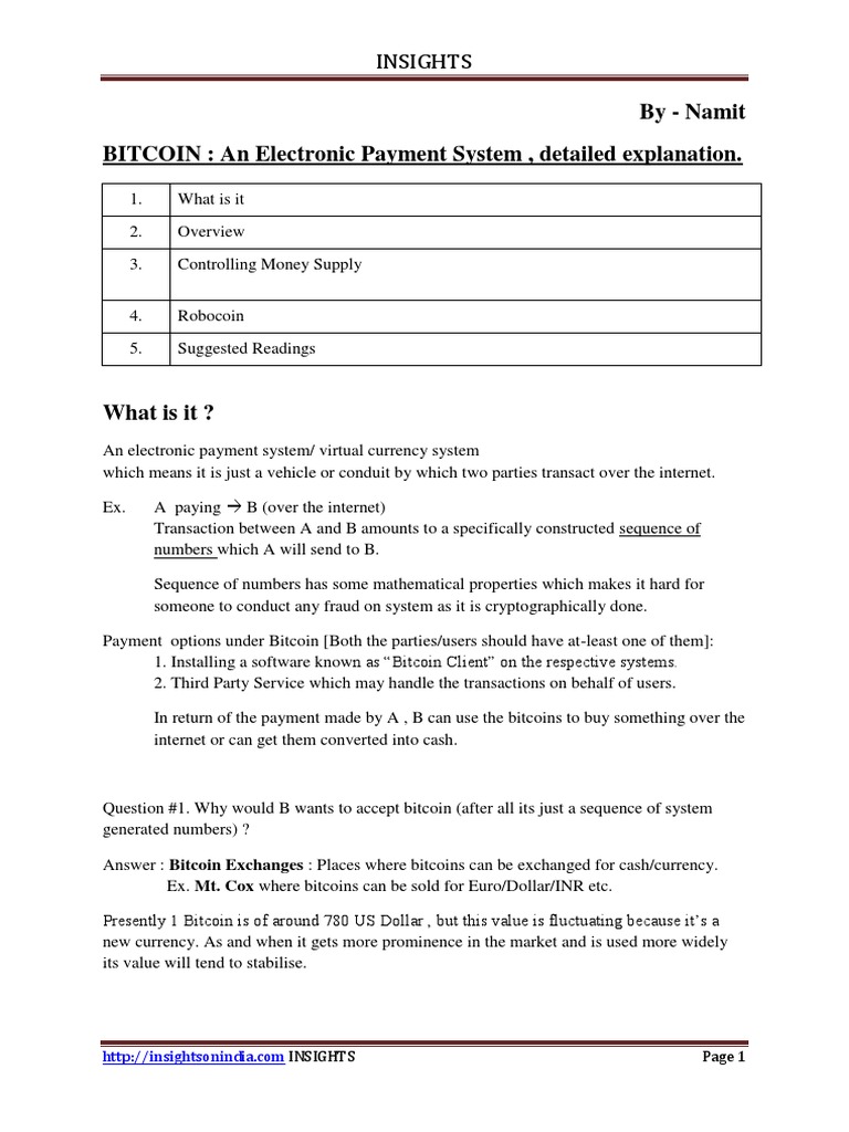 By - Namit BITCOIN: An Electronic Payment System, Detailed Explanation | PDF | Bitcoin ...
