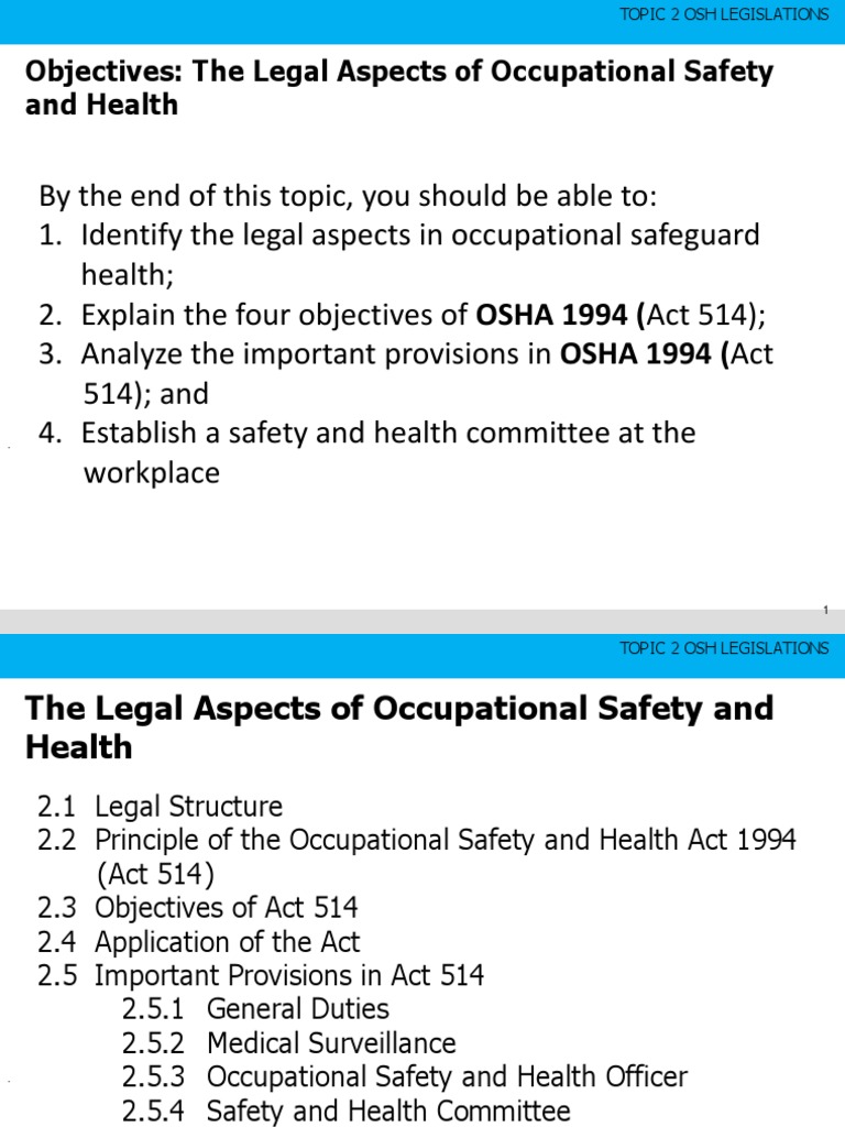 OSH Legislations | Occupational Safety And Health Administration ...