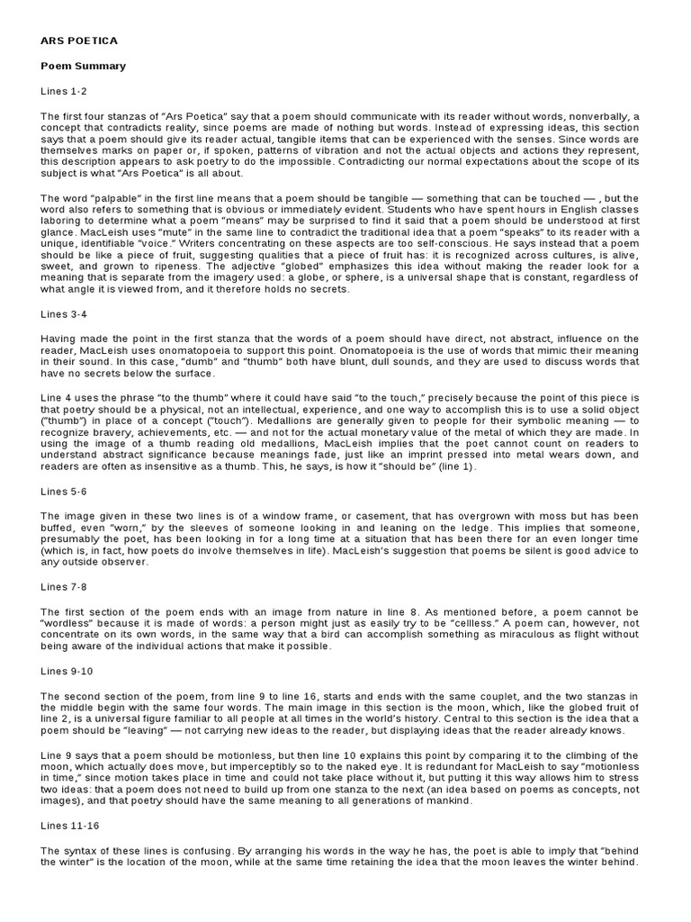 Understanding "Ars Poetica" Poem Analysis | PDF | Poetry | Religion And ...