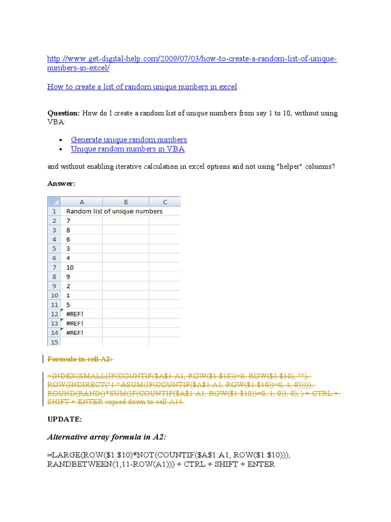 Numbers-In-Excel/ How To Create A List of Random Unique Numbers in Excel | PDF | Microsoft Excel ...