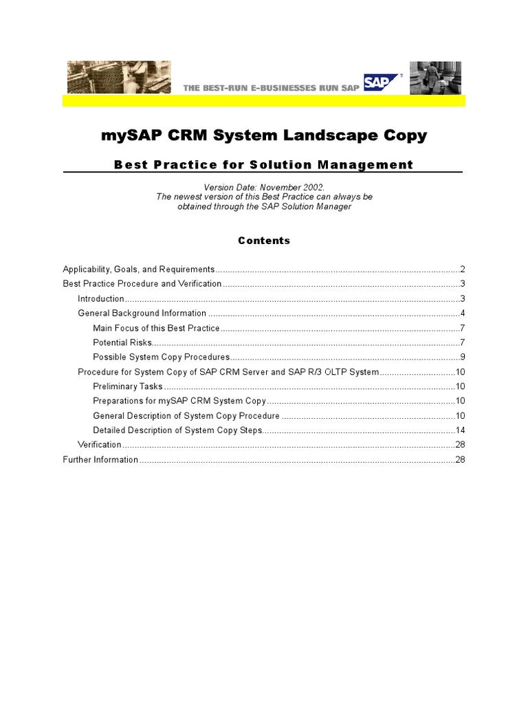 Mysap CRM System Landscape Copy: Best Practice For Solution Management ...
