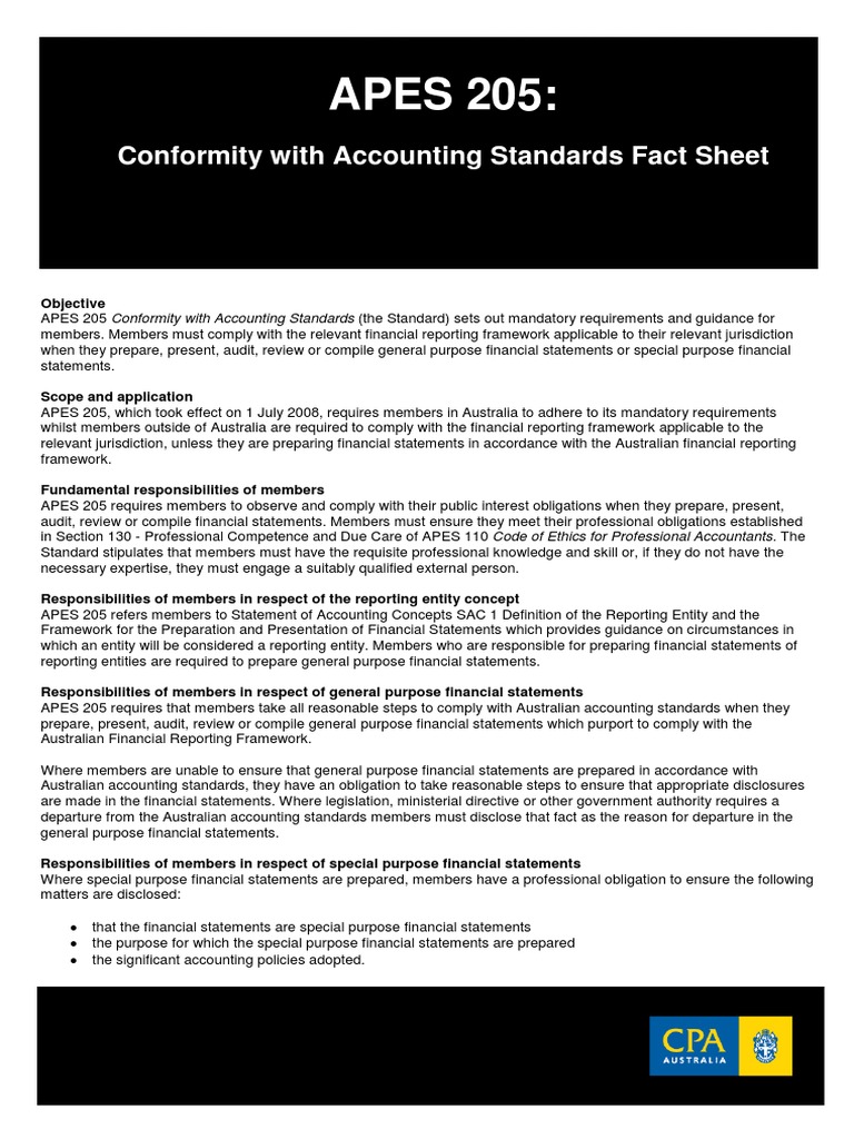APES 205:: Conformity With Accounting Standards Fact Sheet | Download ...