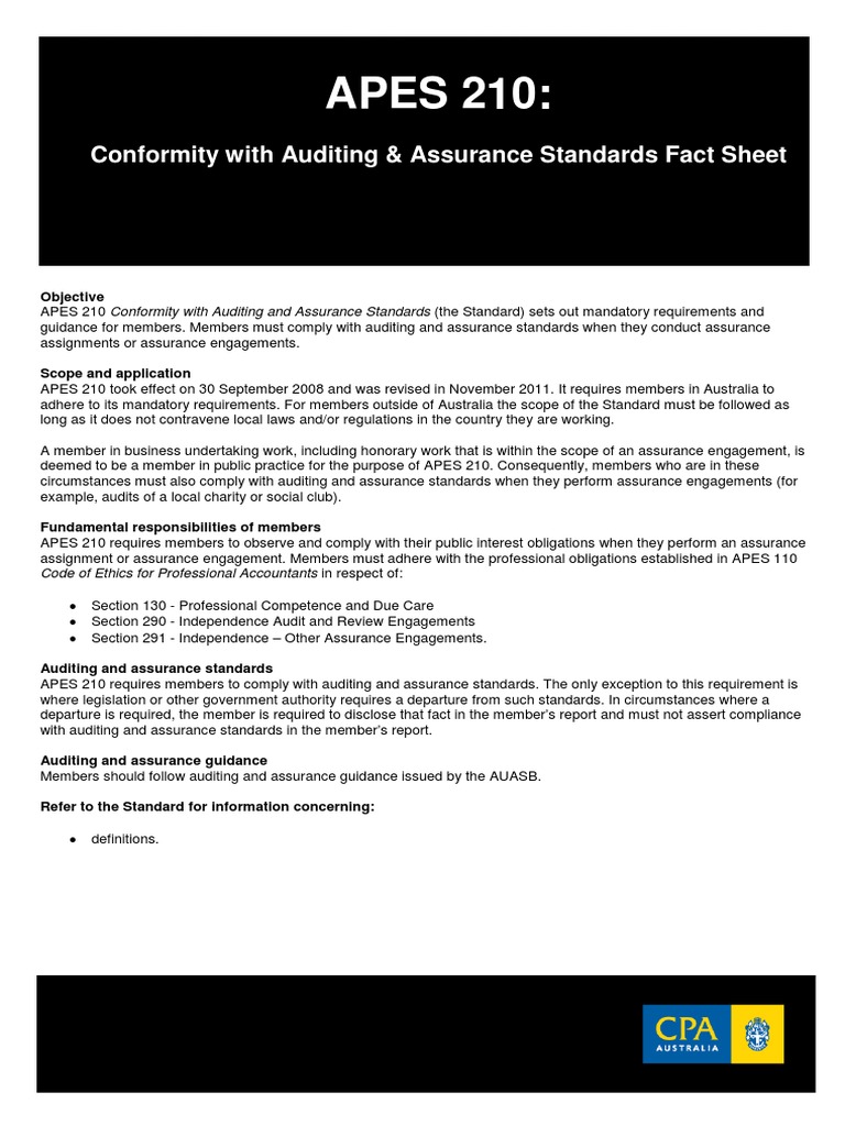 APES 210:: Conformity With Auditing & Assurance Standards Fact Sheet ...