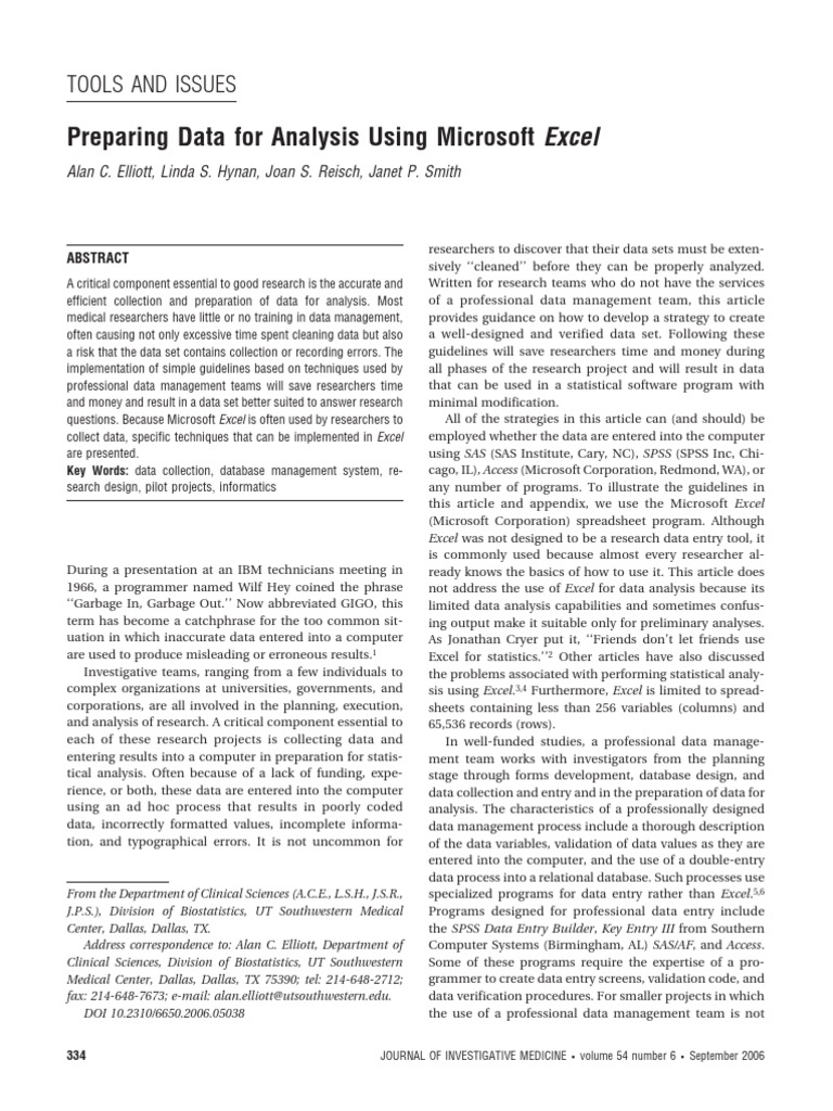 Preparing Data For Analysis Using Microsoft Excel | PDF | Spreadsheet ...