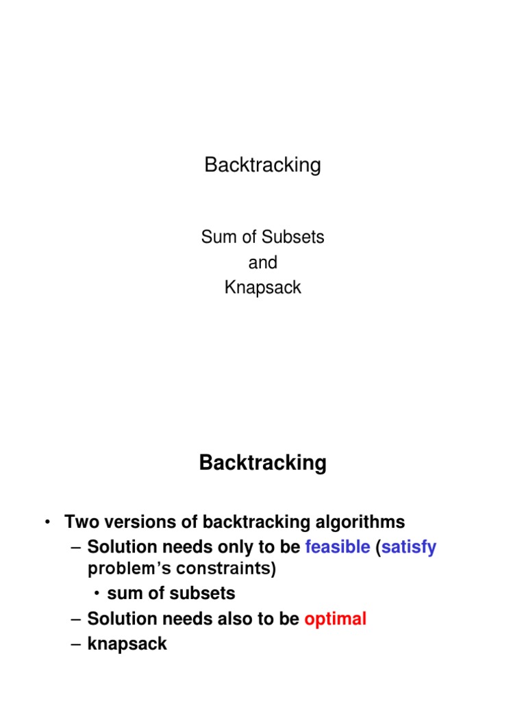 Backtracking: Sum of Subsets and Knapsack | PDF | Mathematical ... Backtracking: Sum of Subsets and Knapsack | PDF | Mathematical ...