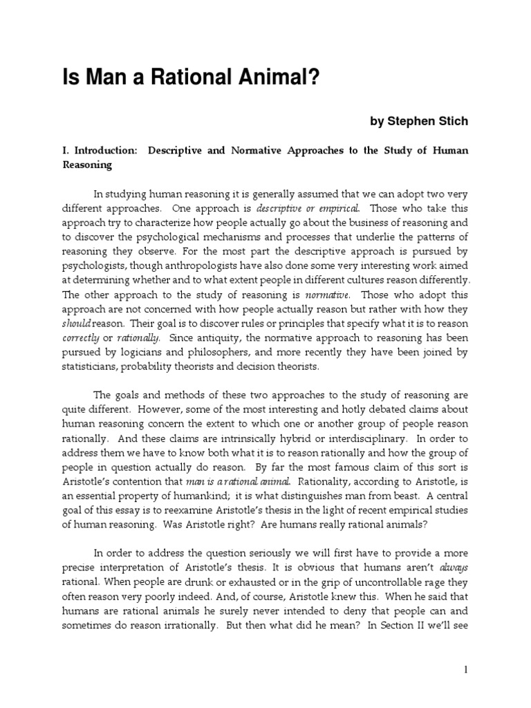 Stich - Is Man A Rational Animal | PDF | Reason | Rationality