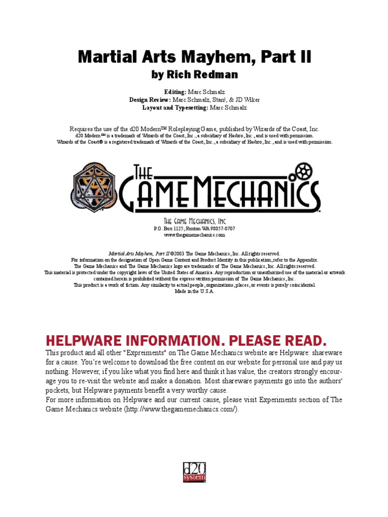 d20 Modern - Martial Arts Mayhem II - Schools | PDF | Copyright ...