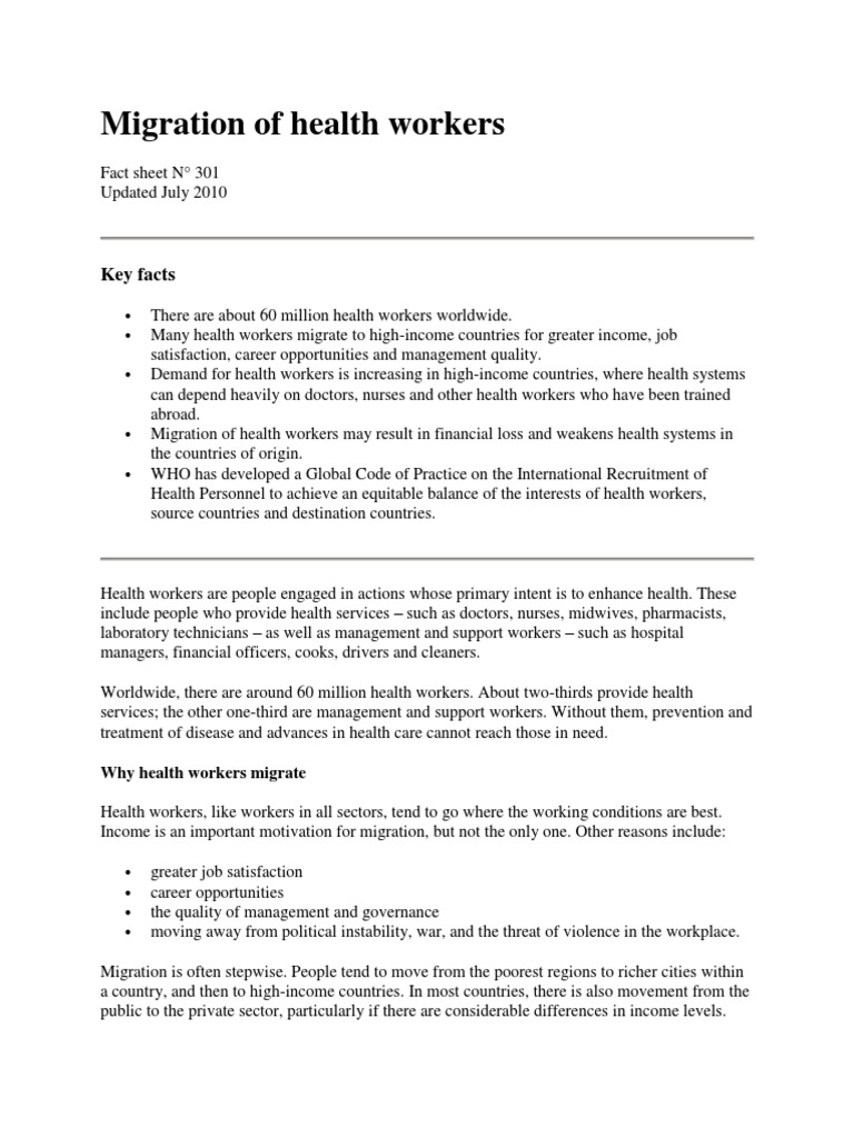 Migration of Health Workers | PDF | Vector (Epidemiology) | Health ...